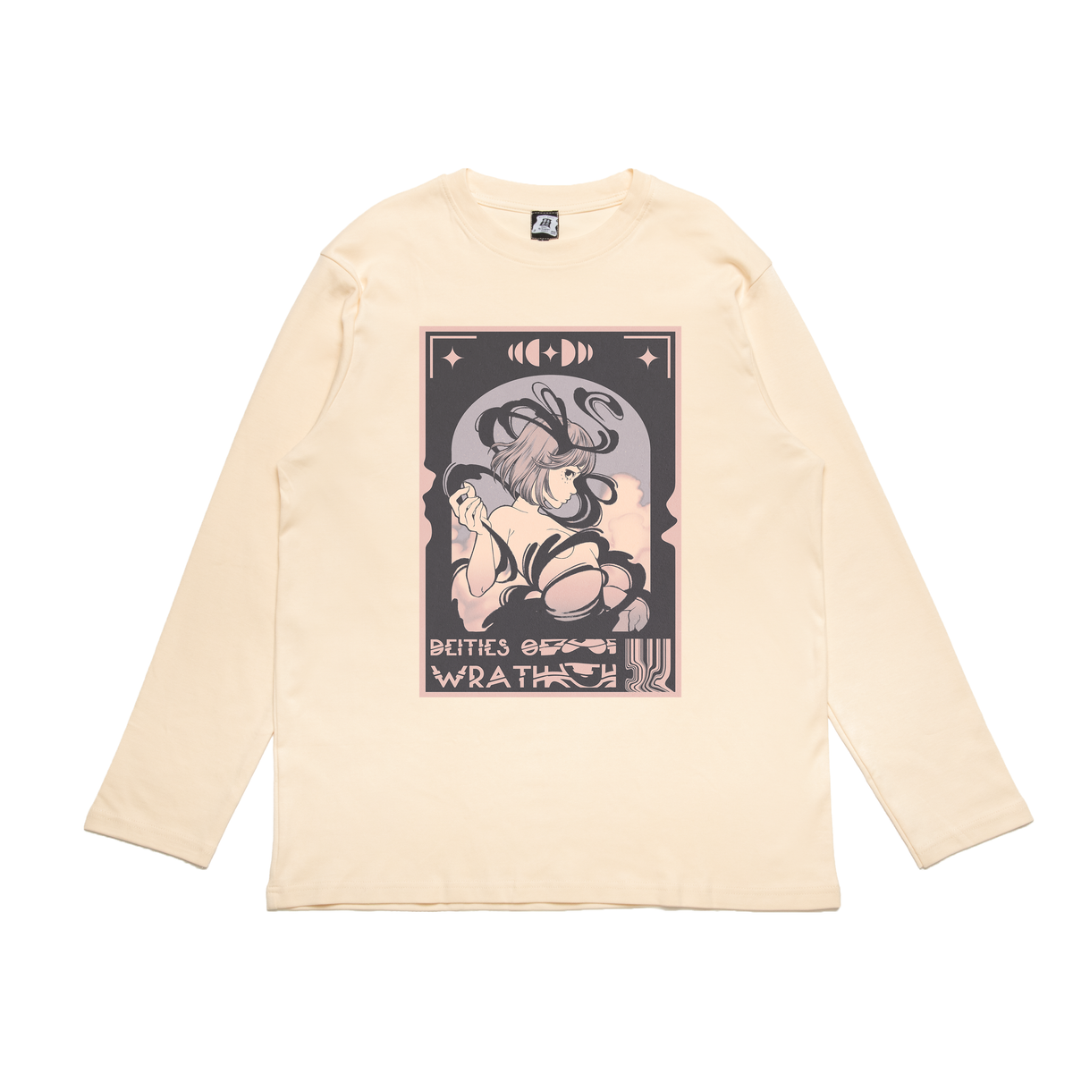 "Deities of Wrath" Cut and Sew Wide-body Long Sleeved Tee Black/Beige ...