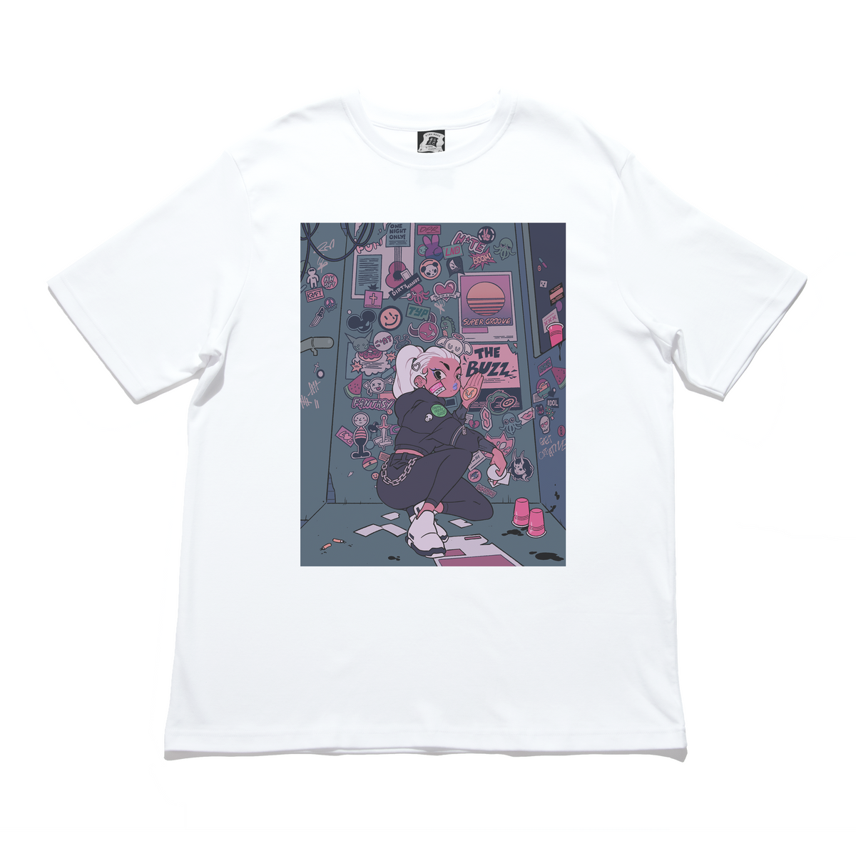 "Sticker Artist" Cut and Sew Wide-body Tee White/Black – Kiru Made 着るまで